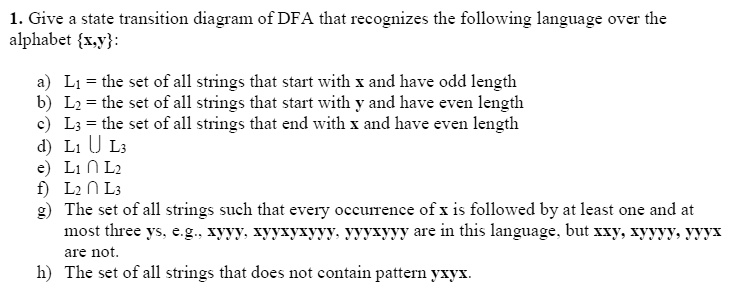 1. Give a state transition diagram of DFA that recognizes the following ...