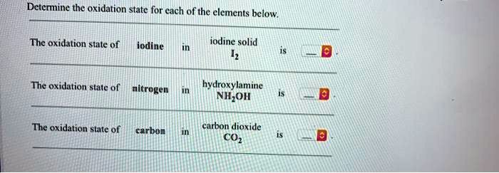 SOLVED: Determine the oxidation state for each of the elements below ...