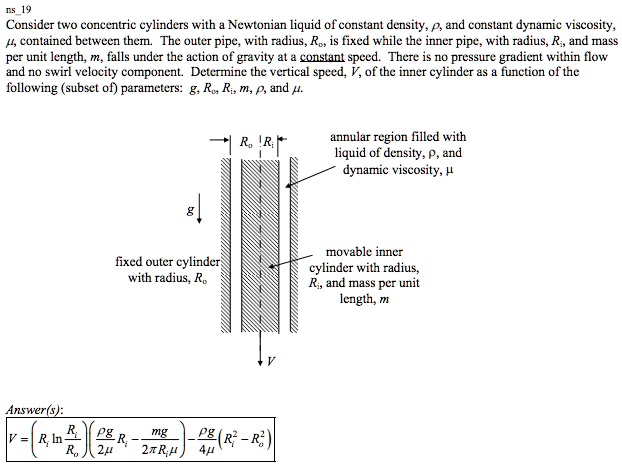 SOLVED: Consider two concentric cylinders with a Newtonian liquid of constant density, Ï , and ...