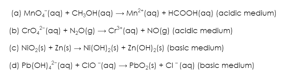 SOLVED: (a) MnO4^-(aq)+CH3OH(aq) →Mn^2+(aq)+HCOOH(aq) (acidic medium ...