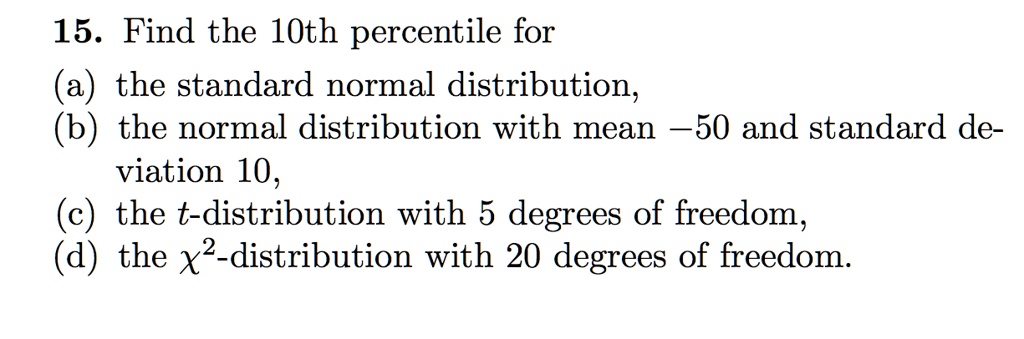 SOLVED:15. Find the 10th percentile for a) the standard normal ...