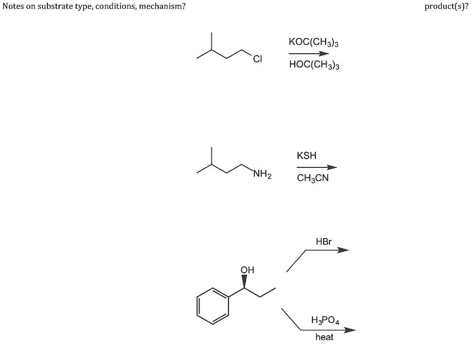 SOLVED: Notes on substrate type, conditions, mechanism? product(s)? KOC ...