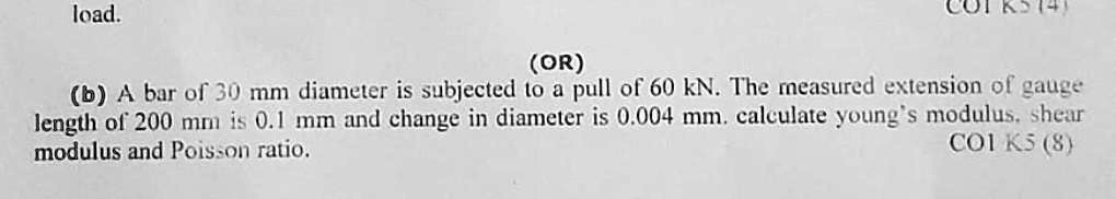 load. (OR) (b) A bar of 30 mm diameter is subjected to a pull of 60 kN ...