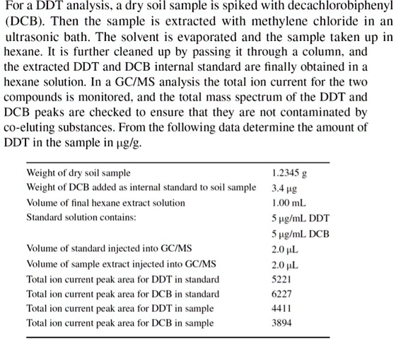 For a DDT analysis, a dry soil sample is spiked with...