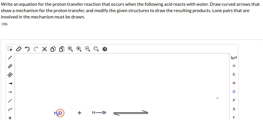 SOLVED: Write an equation for the proton transfer reaction that occurs when the following acid ...