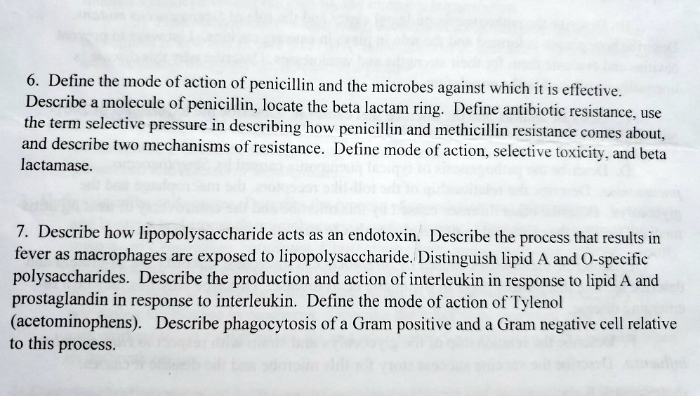 6. Define the mode of action of penicillin and the microbes against ...
