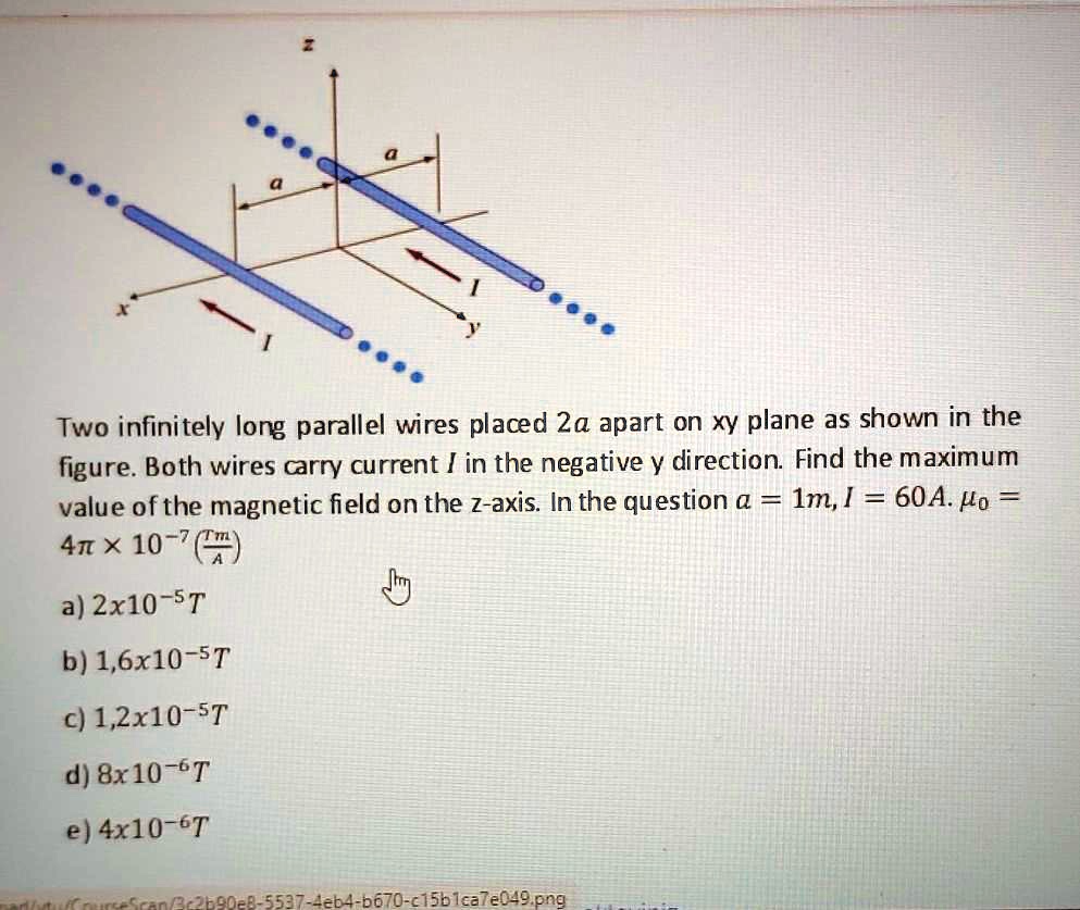 SOLVED: Two infinitely long parallel wires placed 2a apart on xy plane as shown in the figure ...