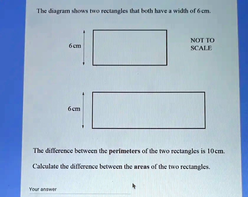 The diagram shows two rectangles that both have a width of 6 cm. 6 cm 6 cm The difference ...