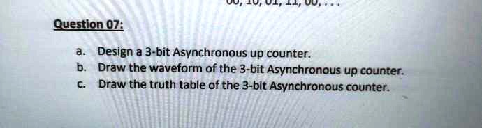 Question 07: a. Design a 3-bit Asynchronous up counter. b. Draw the ...