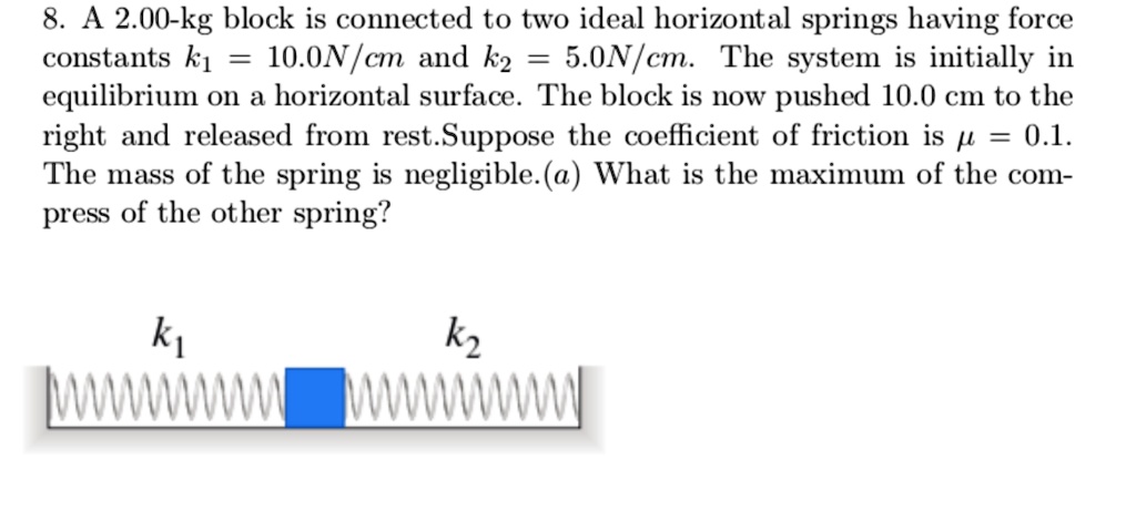SOLVED: 8 A 2.00-kg block is connected to two ideal horizontal springs ...