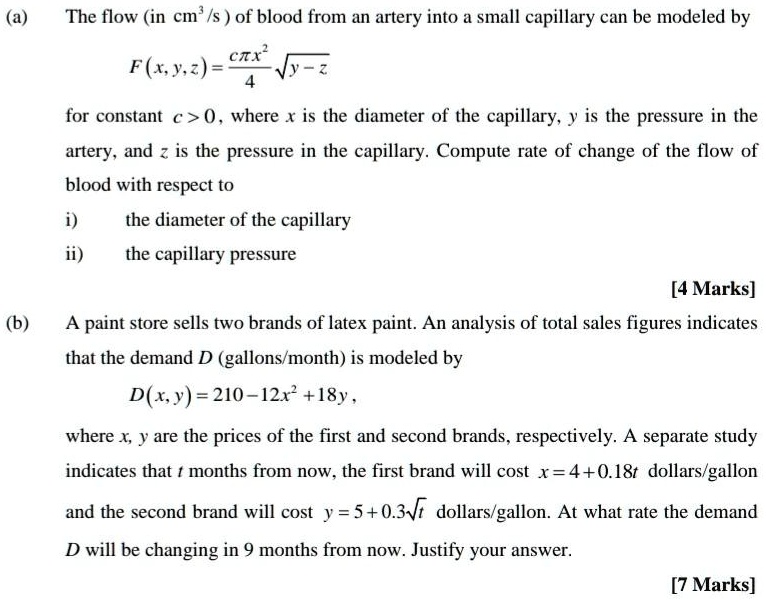 the flow in cm s of blood from an artery into a small capillary can be ...