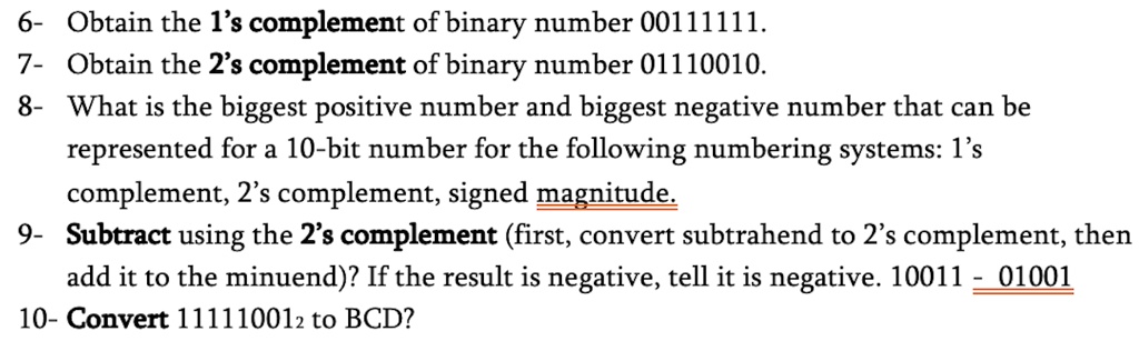 6 Obtain The 1s Complement Of Binary Number 00111111 7 Obtain The 2s Complement Of Binary