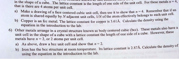 In The Shape Of A Cube The Lattice Constant Is The Length Of One Side Of The Unit Cell For