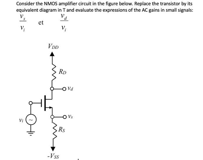 SOLVED: Consider the NMOS amplifier circuit in the figure below. Replace the transistor by its ...