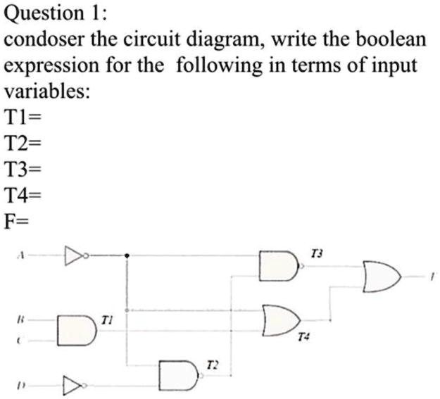 VIDEO solution: T2, T3 are NANDs. Question 1: Consider the circuit diagram and write the boolean ...