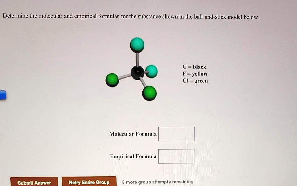 Determine the molecular and empirical formulas for the substance shown ...
