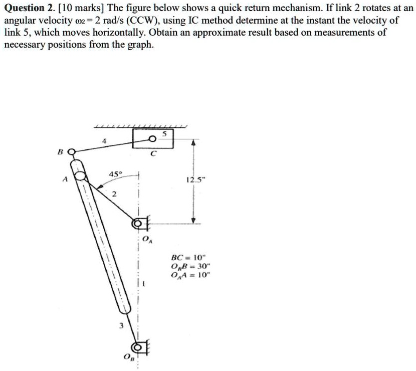 Question 2. [10 marks] The figure below shows a quick return mechanism ...