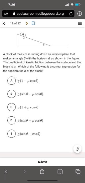 726 apclassroom collegeboard org 110f17 block of mass m is sliding down ...