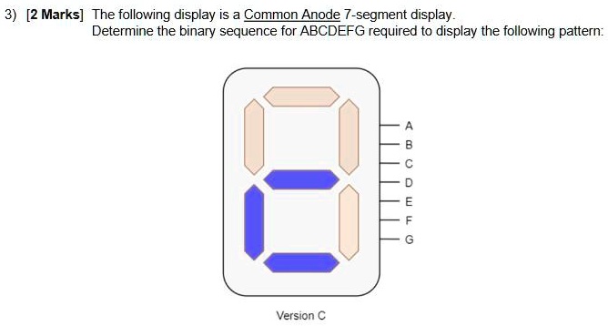 3 2 Marks The Following Display Is A Common Anode 7 Segment Display Determine The Binary