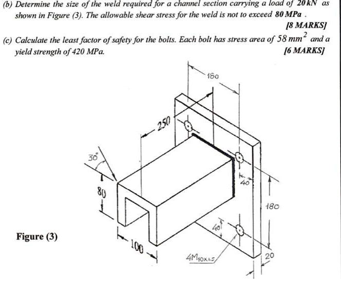 (b) Determine the size of the weld required for a channel section ...