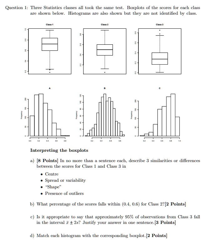 SOLVED: Question 1: Three Statistics classes all took the same test ...