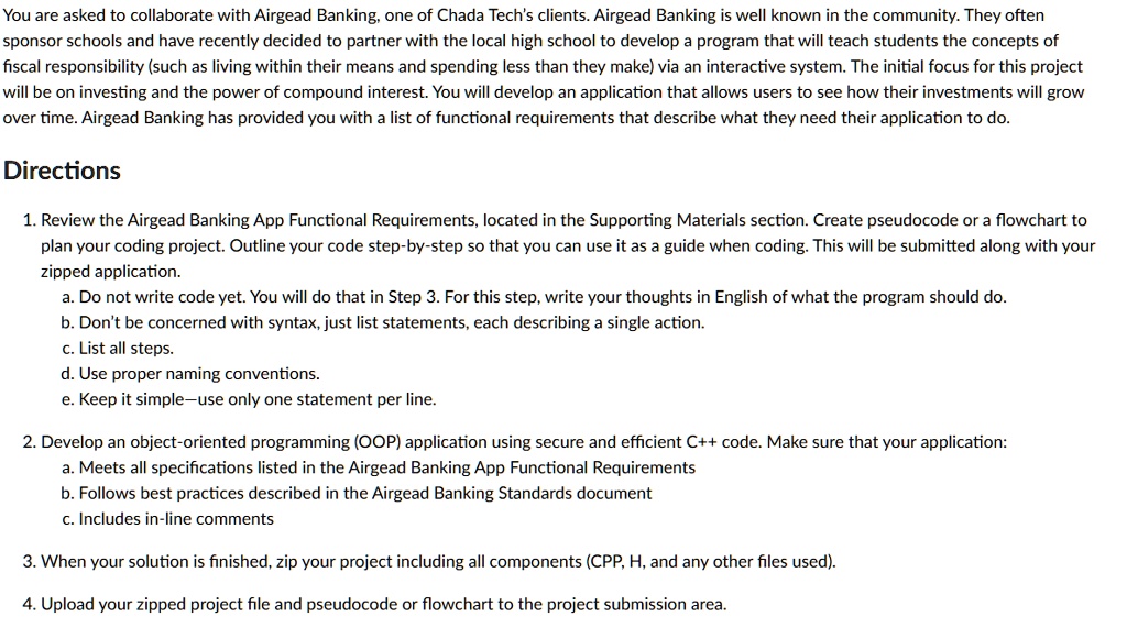 Solved Just Need A Flowchart And Pseudocode For This You Are Asked To Collaborate With Airgead