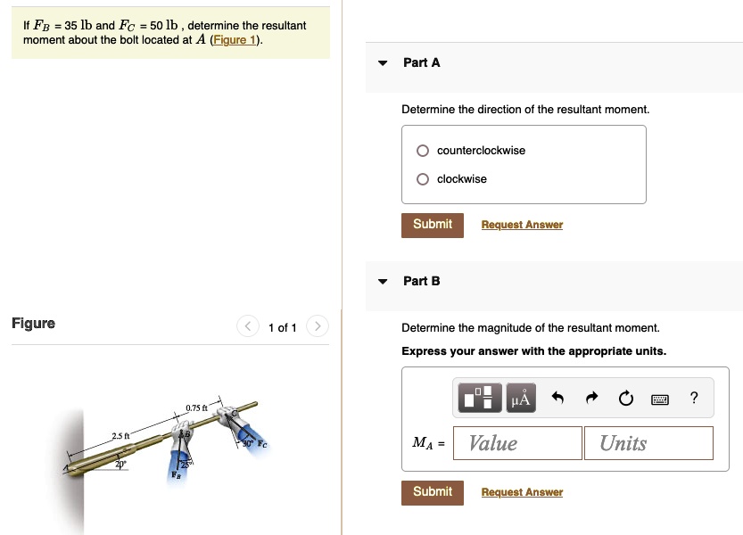 SOLVED: If FB = 35 lb and FC = 50 lb , determine the resultant moment ...