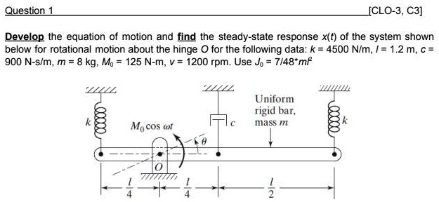 Question 1 [CLO-3, C3] Develop the equation of motion and find the steady-state response x(t) of ...