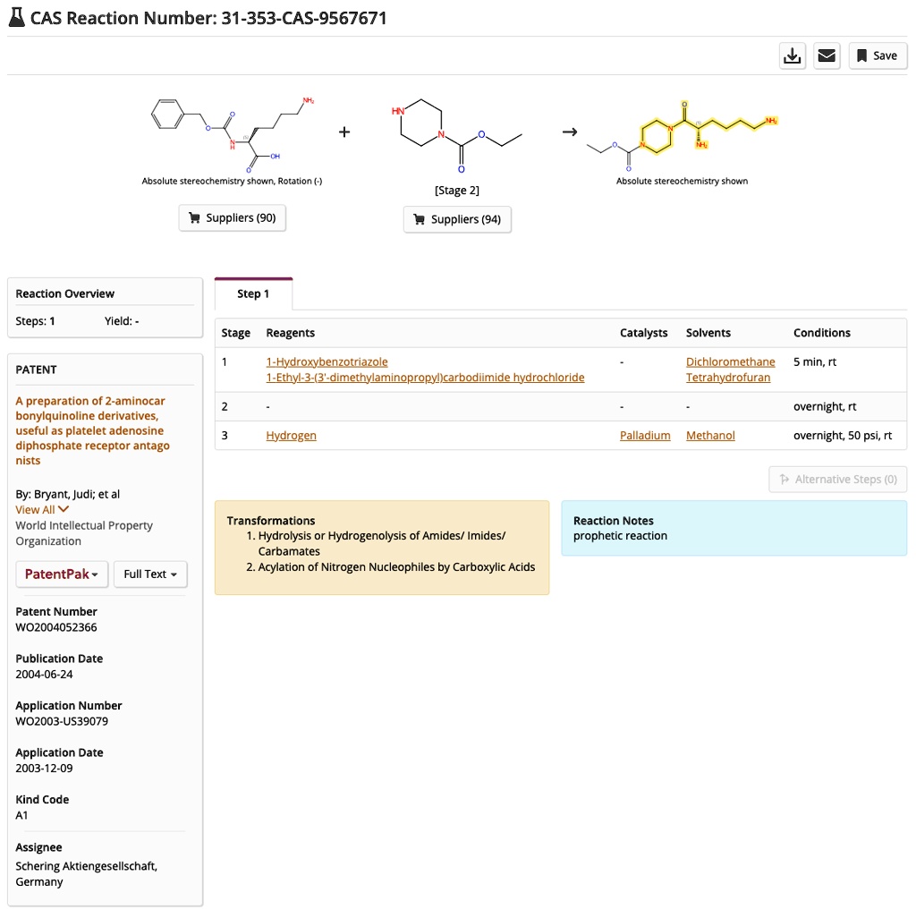 CAS Reaction Number: 31-353-CAS-9567671 Reaction Overview Steps: 1 ...