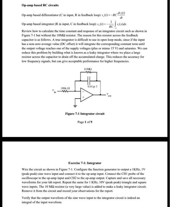 Op-amp based RC circuits Op-amp based differentiator (C in input, R in ...