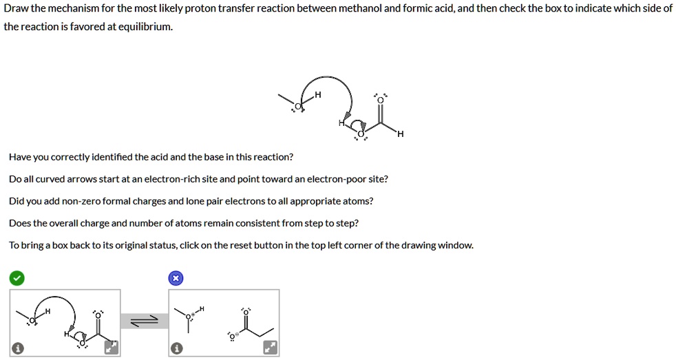draw the mechanism for the most likely proton transfer reaction between ...