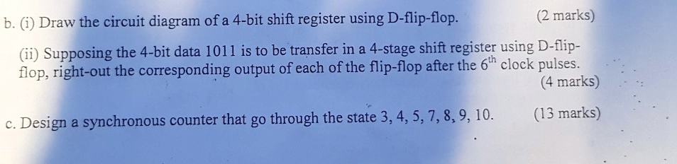 SOLVED: b. i. Draw the circuit diagram of a 4-bit shift register using D-flip-flop. ii. Suppose ...