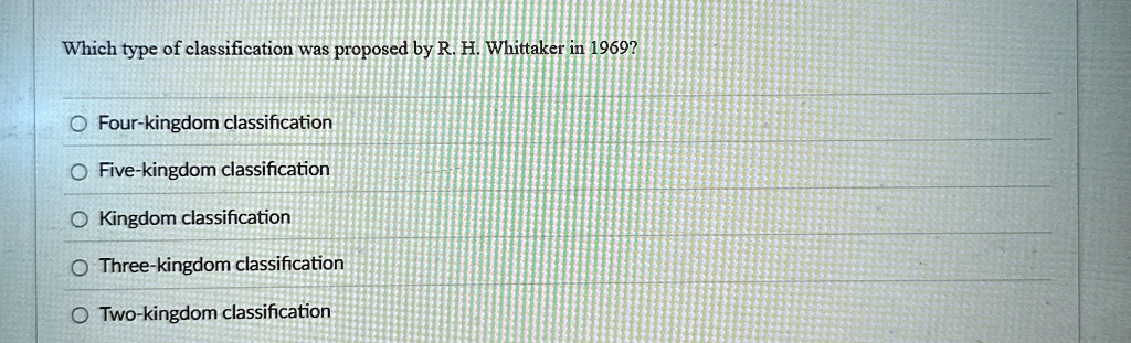 [GET ANSWER] which type of classification was proposed by r h whittaker ...