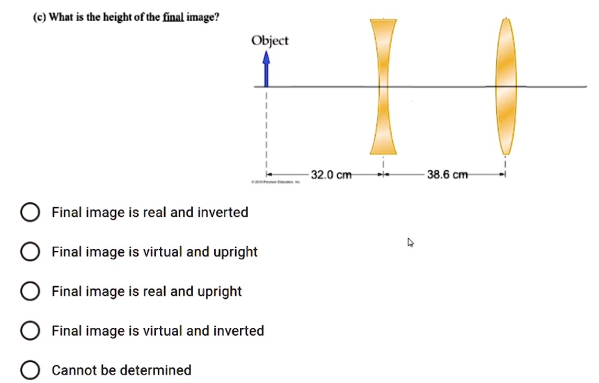 SOLVED:(c) What is the height of the final image? Object 32.0 cm 38.6 cm Final image is real and ...