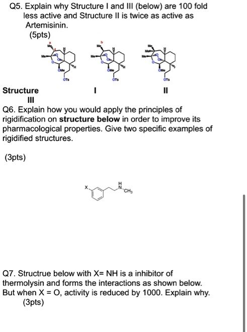 q5 explain why structure and iii below are 100 fold less active and structure il is twice as ...