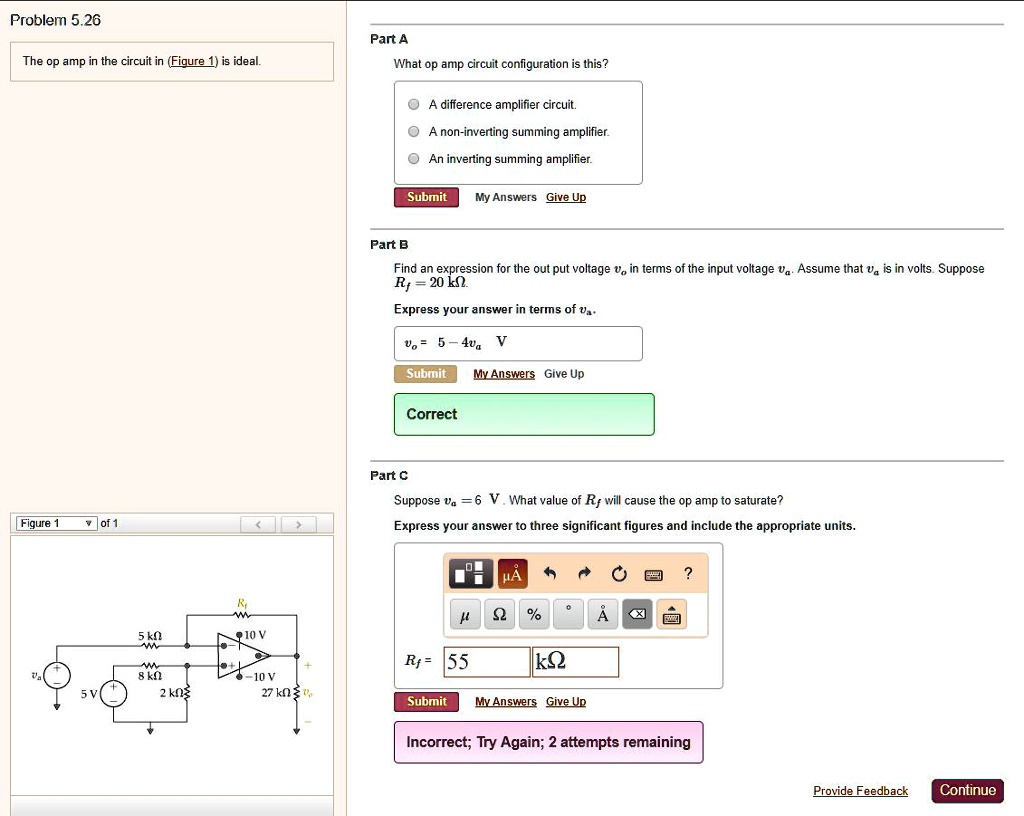SOLVED: Problem 5.26 PartA The op amp in the circuit in (Figure 1 is ideal What op amp circuit ...