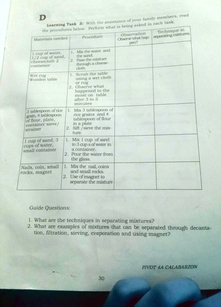 SOLVED: Learning Task 3: With the assistance of your family members, read the procedures below ...
