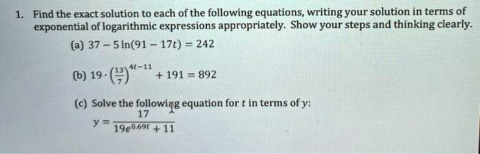SOLVED: Find the exact solution to each of the following equations ...