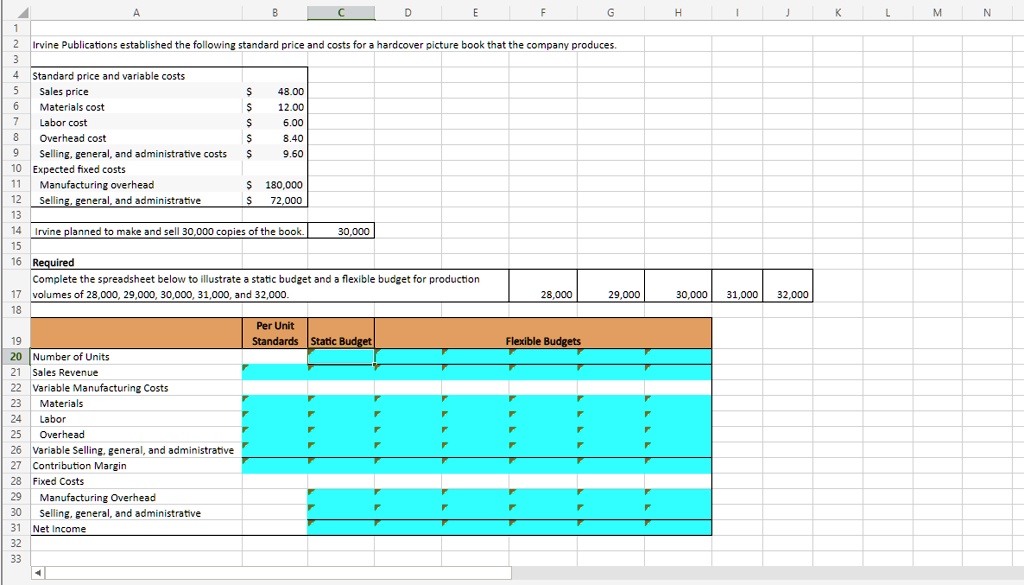 [GET ANSWER] please help include excel formulas thank you a b c d e f g h k m n irvine ...