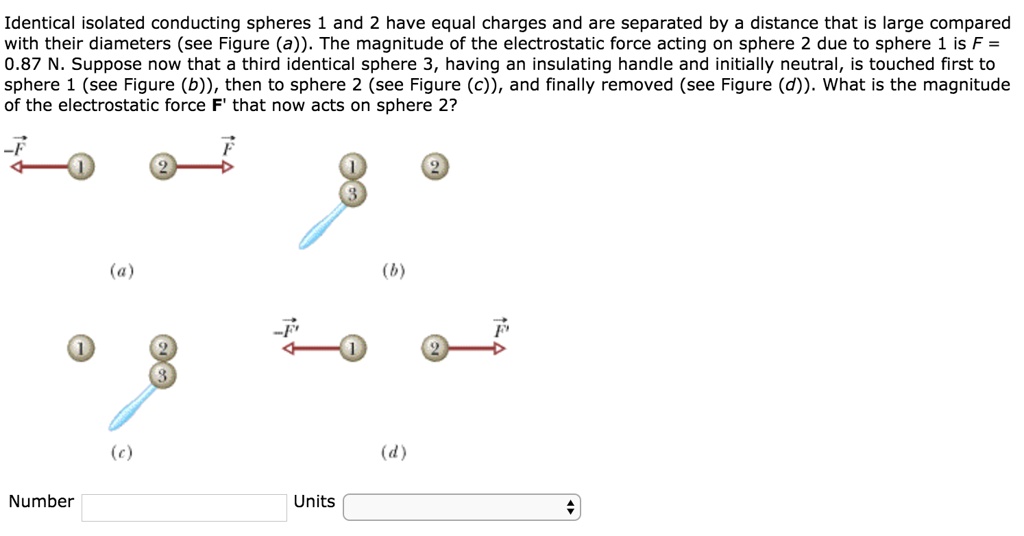 identical isolated conducting spheres and 2 have equal charges and are ...