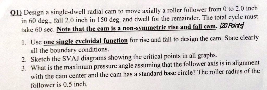 Q1) Design a single-dwell radial cam to move axially a roller follower ...
