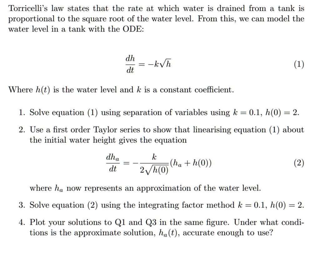 torricelli s law states that the rate at which water is drained from a ...
