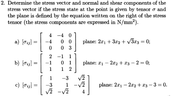 2. Determine the stress vector and normal and shear components of the ...