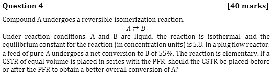 SOLVED: Compound A undergoes a reversible isomerization reaction, AB ...