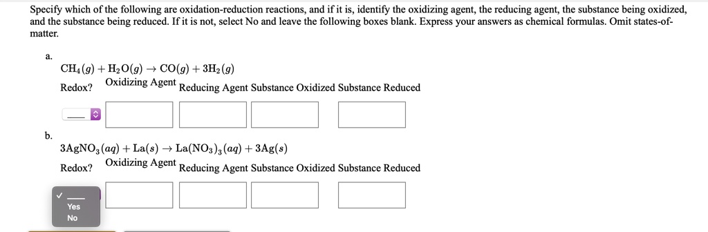 SOLVED: Specify which of the following are oxidation-reduction ...