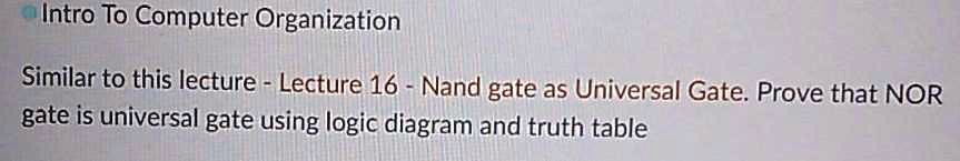 SOLVED: Intro To Computer Organization Similar to this lecture -Lecture ...