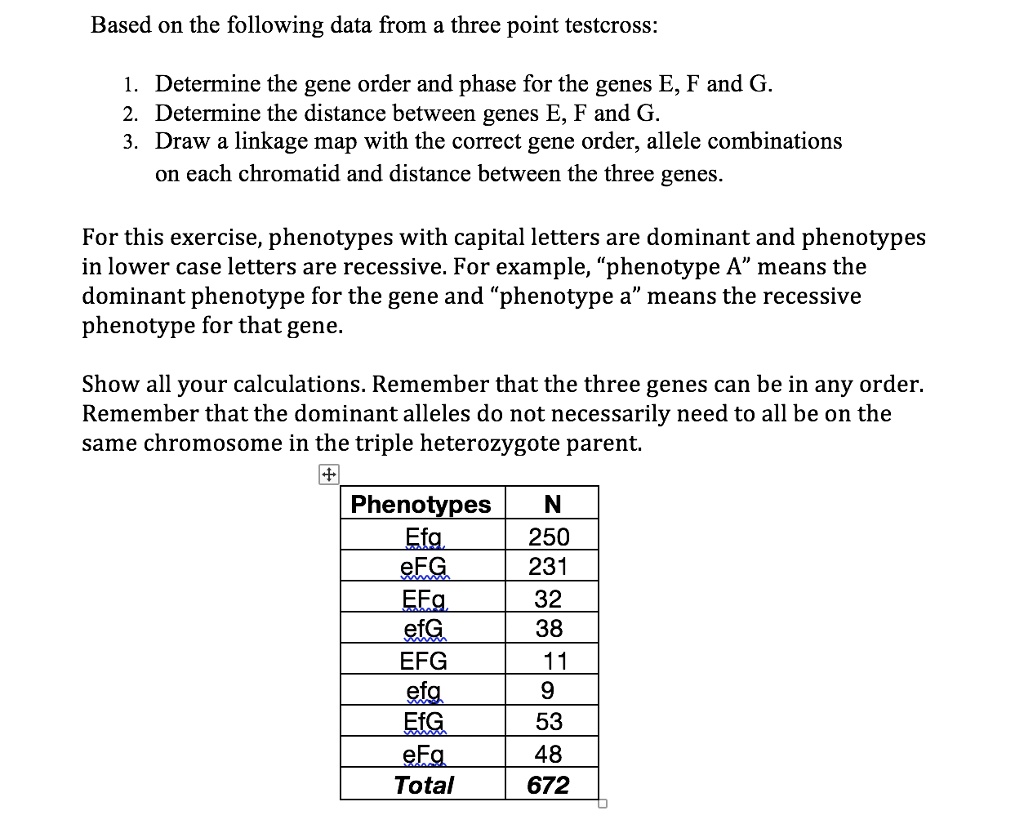 SOLVED: Based on the following data from a three point testcross ...