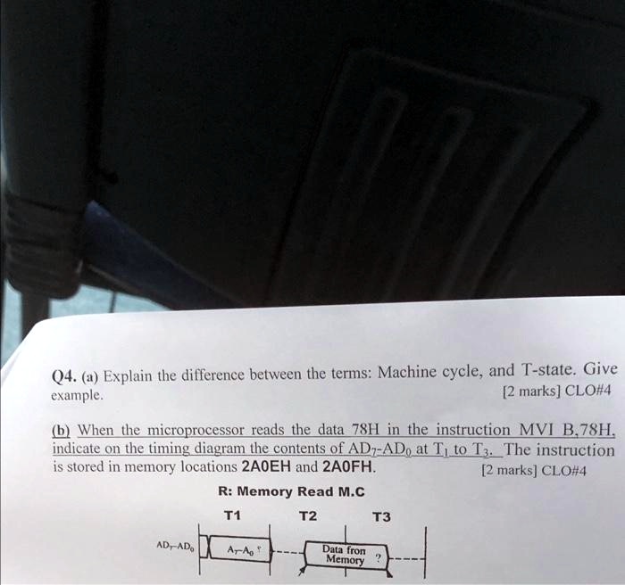 Q4. (a) Explain the difference between the terms: Machine cycle, and T-state. Give example. [2 ...