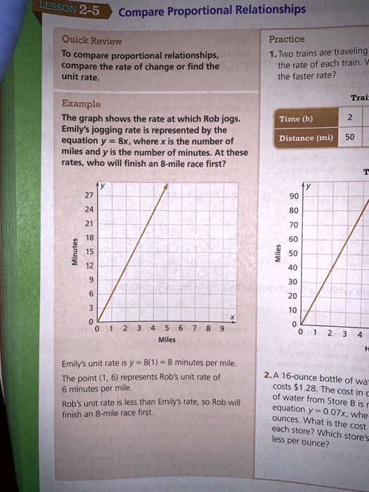 SOLVED: LESSON 2-5 Compare Proportional Relationships Quick Review: To ...