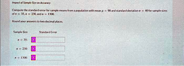 SOLVED: Texts: Impact of Sample Size on Accuracy Compute the standard ...